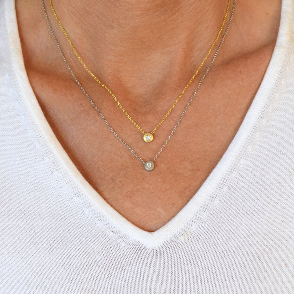 Diamond 18k Gold Solitaire Necklace Unique Diamond Slide Pendant 18k ...