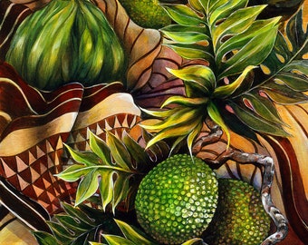 Print -hawaiian Still Life With Kapa and Koa Bowl - Etsy