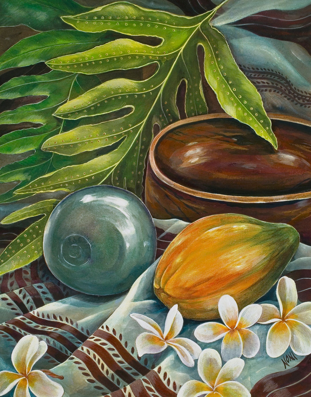 Print -hawaiian Still Life With Kapa and Koa Bowl - Etsy