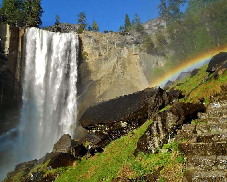 Rainbow Along Mist Trail Steps at Vernal Falls - Yosemite National Park ...