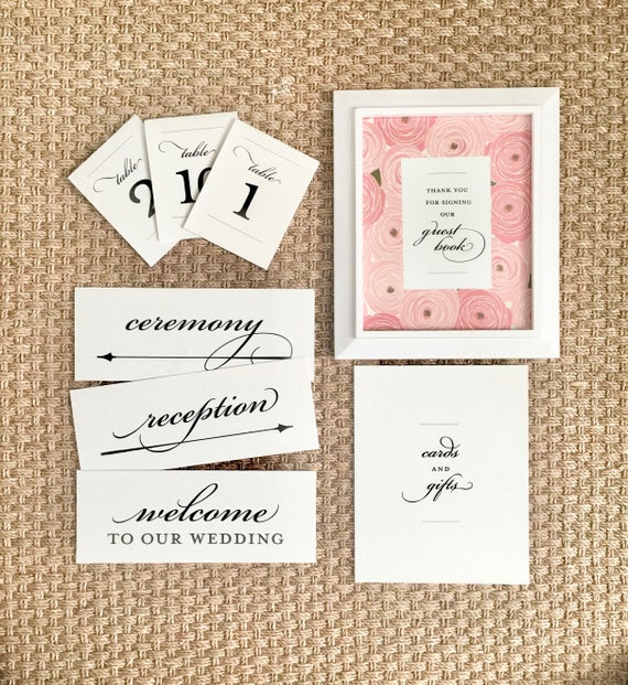 Wedding Reception Table Number and Sign Package DIY instant | Etsy