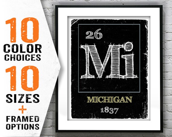 Michigan MI State Periodic Table of Elements Art Poster | Etsy