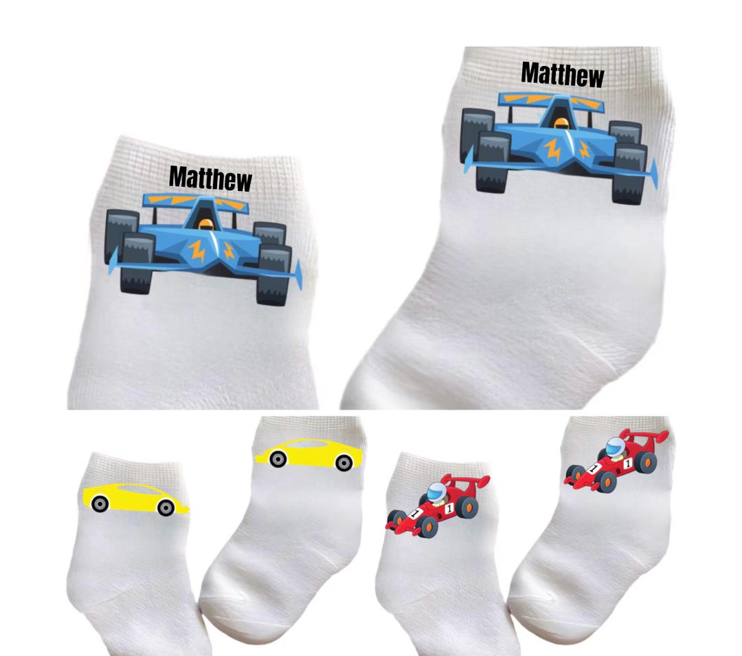 Baby/toddler/child Race Car Socks With Name. Multiple Sizes Offered ...