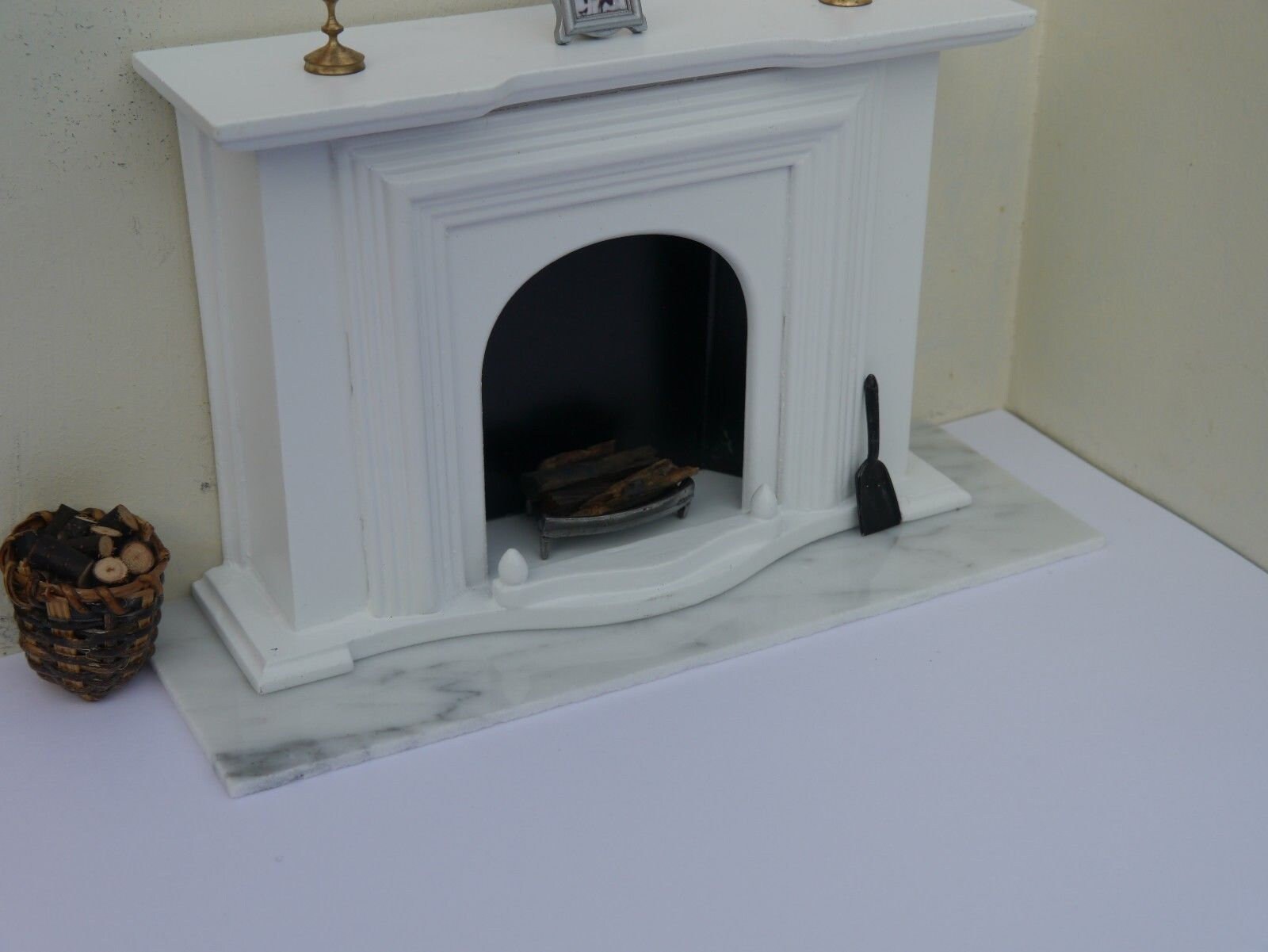 REAL White Marble 1:12th Scale Miniature / Dolls House Fireplace Hearth ...