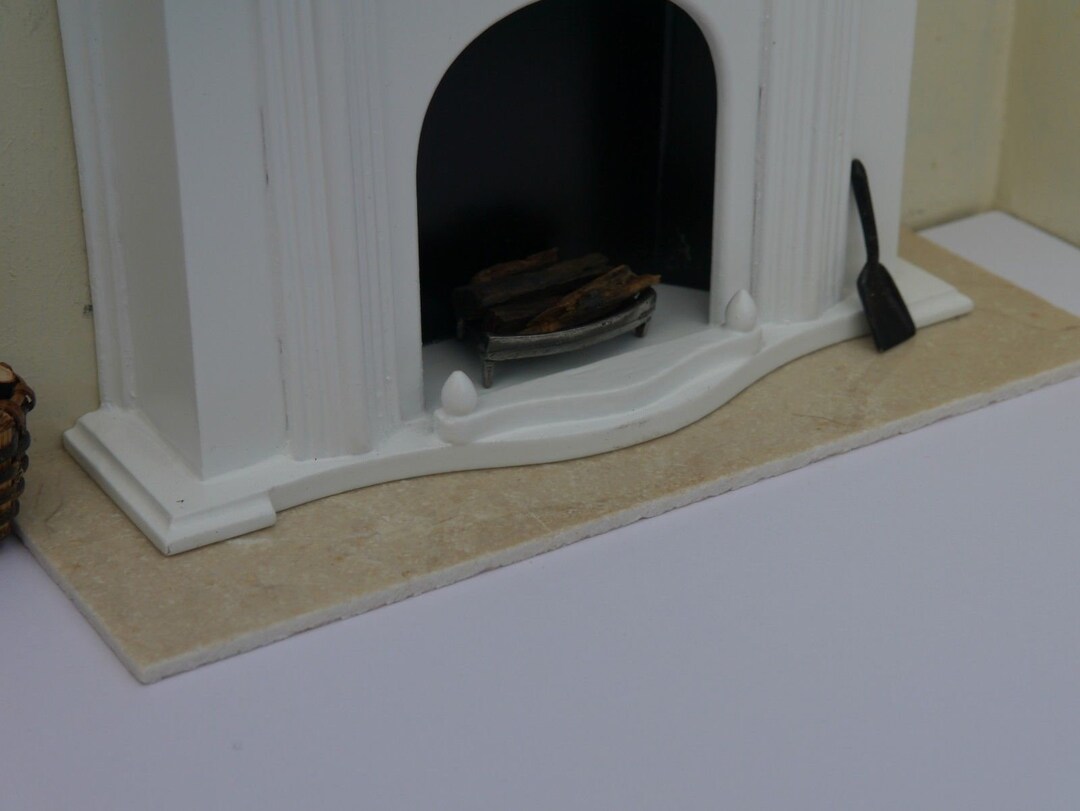 REAL Cream Marble 1:12th Scale Miniature / Dolls House Fireplace Hearth ...