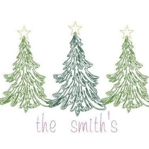 Christmas Tree Trio Machine Embroidery Design Sketch Stitch - Etsy