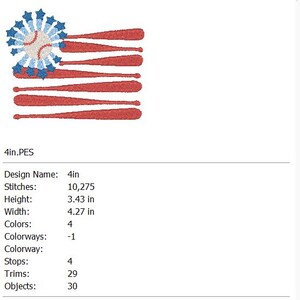 Baseball Flag Embroidery Design Stars and Stripes Embroidery USA ...