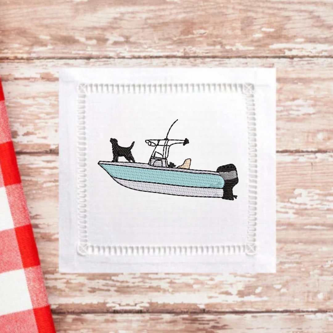 Boat With Dog Embroidery Design Ocean Boat Embroidery Center Console ...