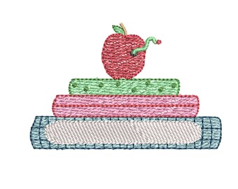 Apple Stack of Books Machine Embroidery Mini Design - Etsy