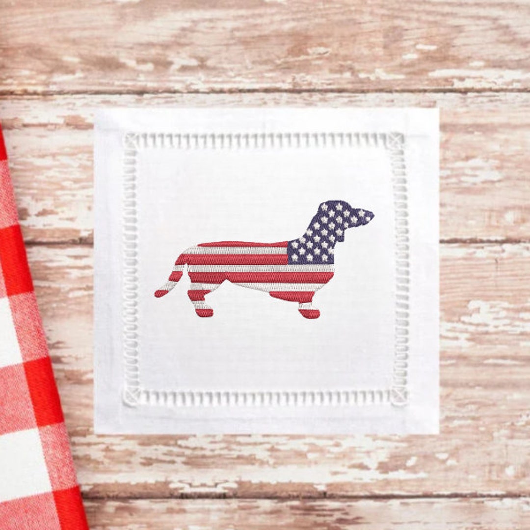 Dachshund American Flag Embroidery, Weiner Dog Flag Machine Embroidery ...
