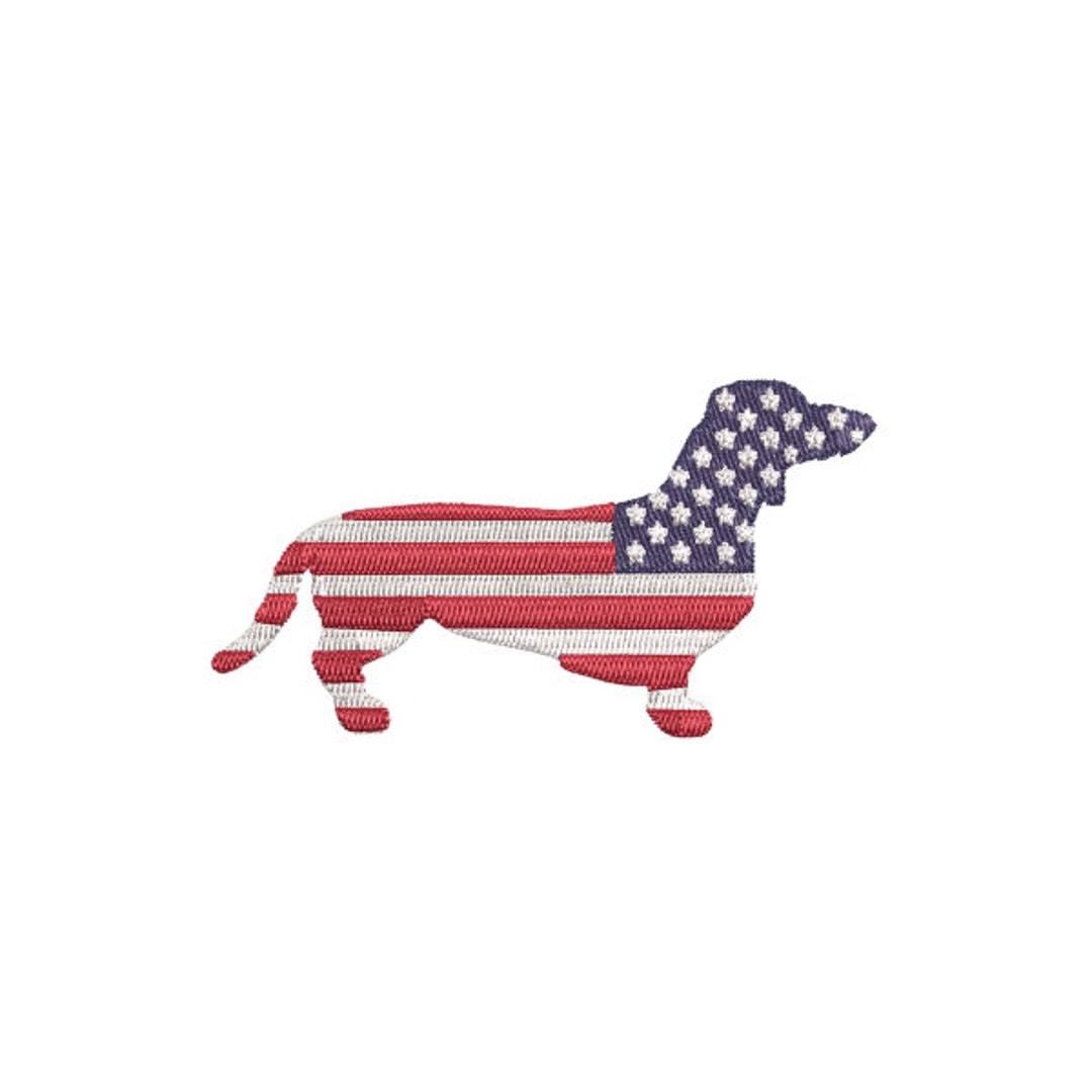 Dachshund American Flag Embroidery, Weiner Dog Flag Machine Embroidery ...