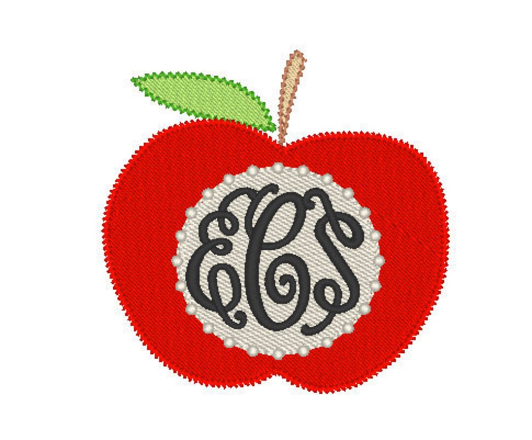 Apple Monogram Decoration for Back to School Embroidery Design - Etsy