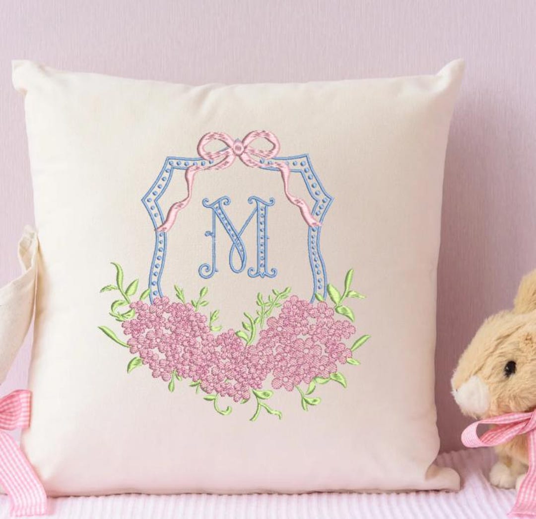 Monogram Crest Embroidery Frame With FONT Hydrangea Machine Embroidery ...