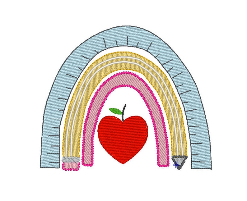 Back to School Rainbow Embroidery Design With Apple Heart - Etsy