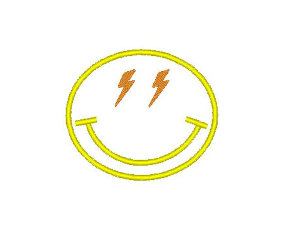 Smiley Face Embroidery Design Lightning Eyes Smiley Machine | Etsy
