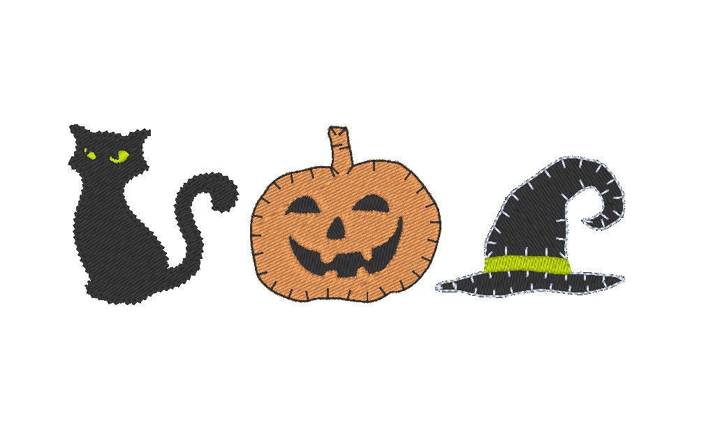 Halloween Embroidery Design Witch Hat Black Cat Pumpkin - Etsy