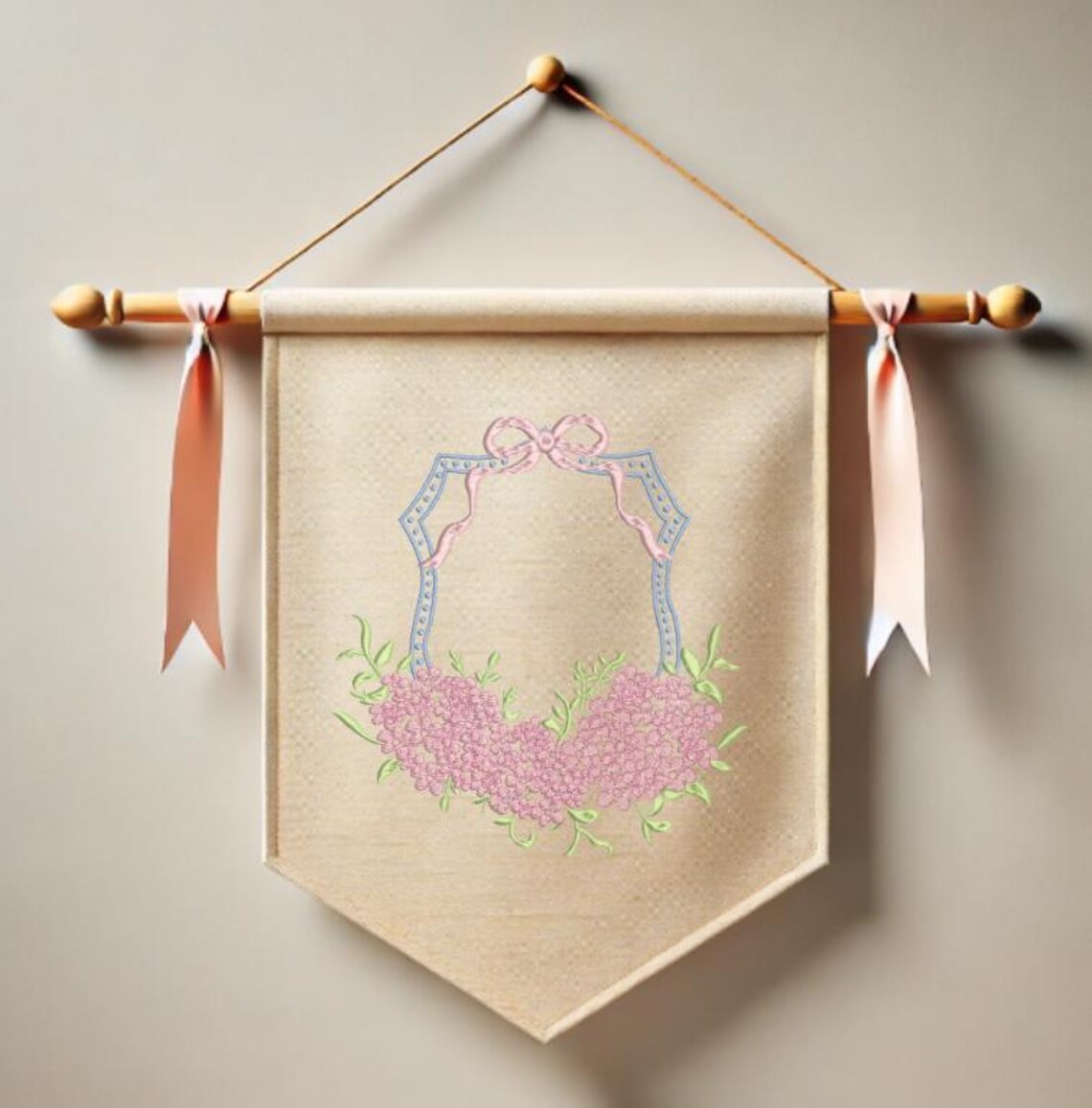Monogram Crest Embroidery Frame With FONT Hydrangea Machine Embroidery ...