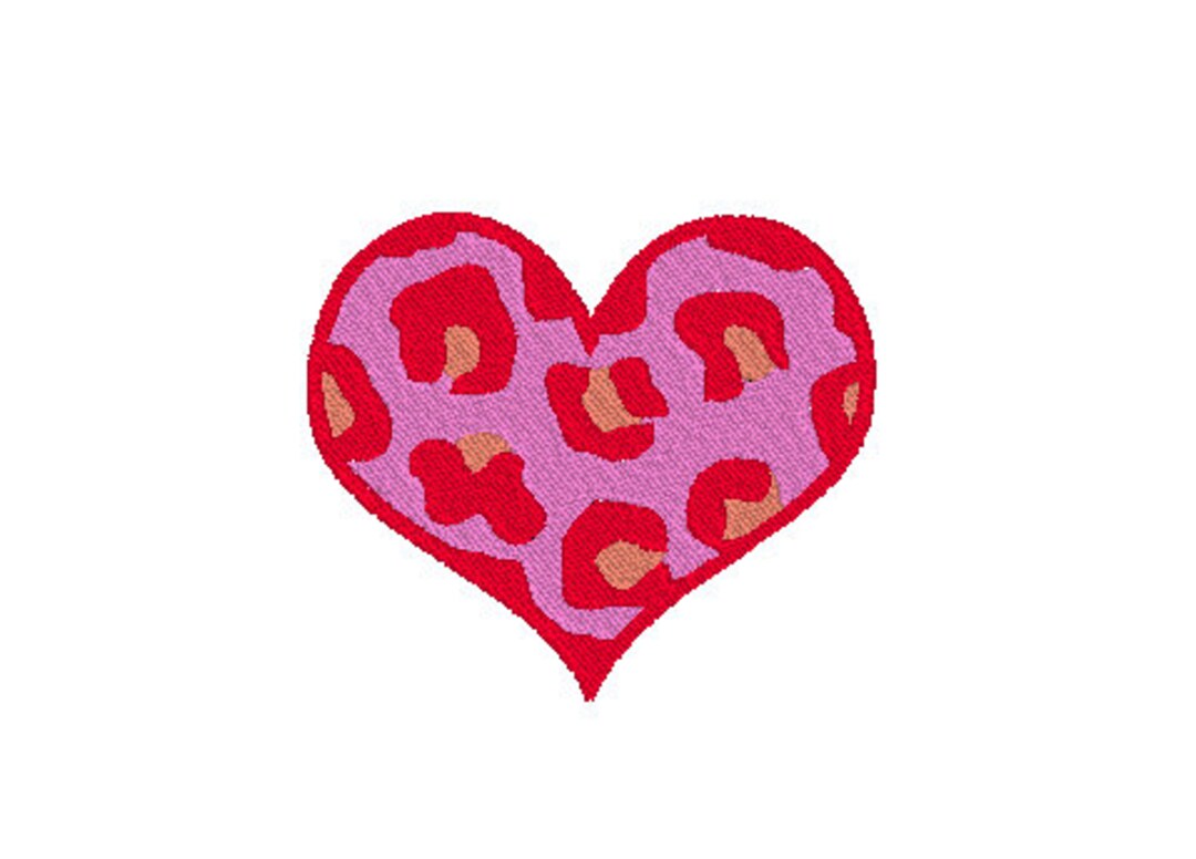 Leopard Heart Embroidery Pink and Red Leopard Heart Embroidery Design ...