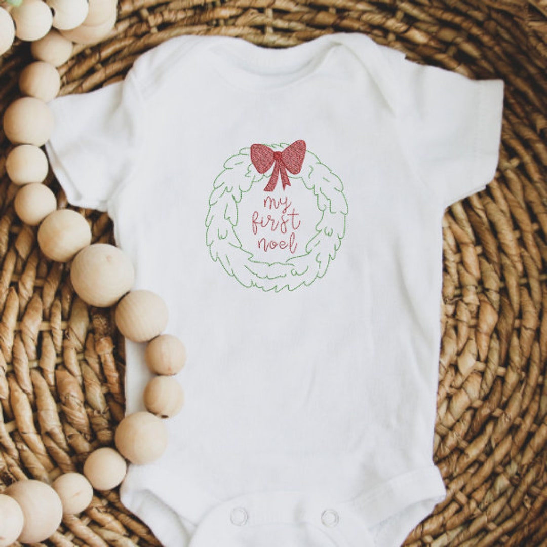 Vintage Christmas Wreath Embroidery Design, My First Noel Embroidery ...