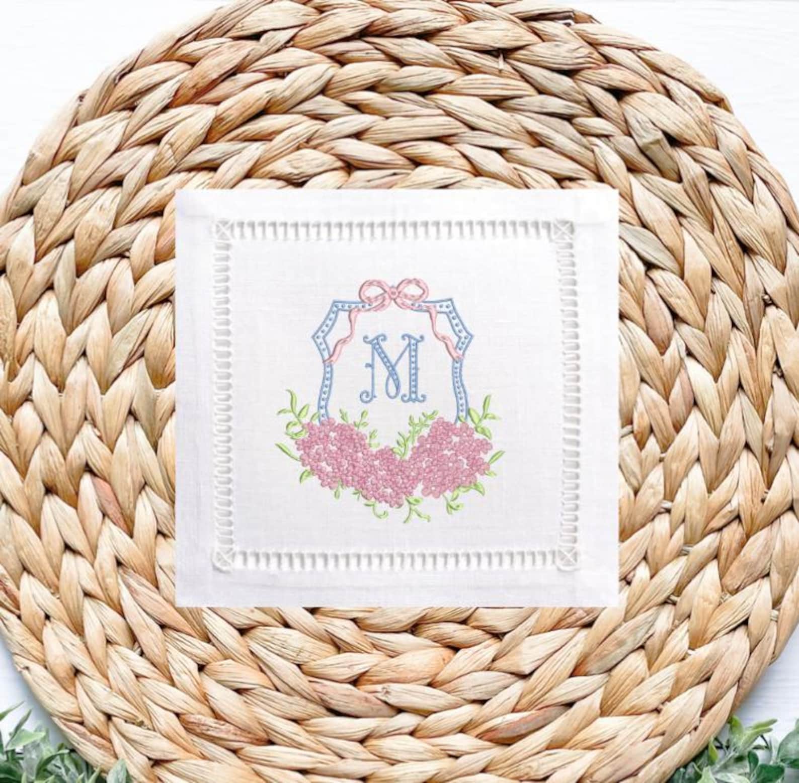 Monogram Crest Embroidery Frame With FONT Hydrangea Machine Embroidery ...