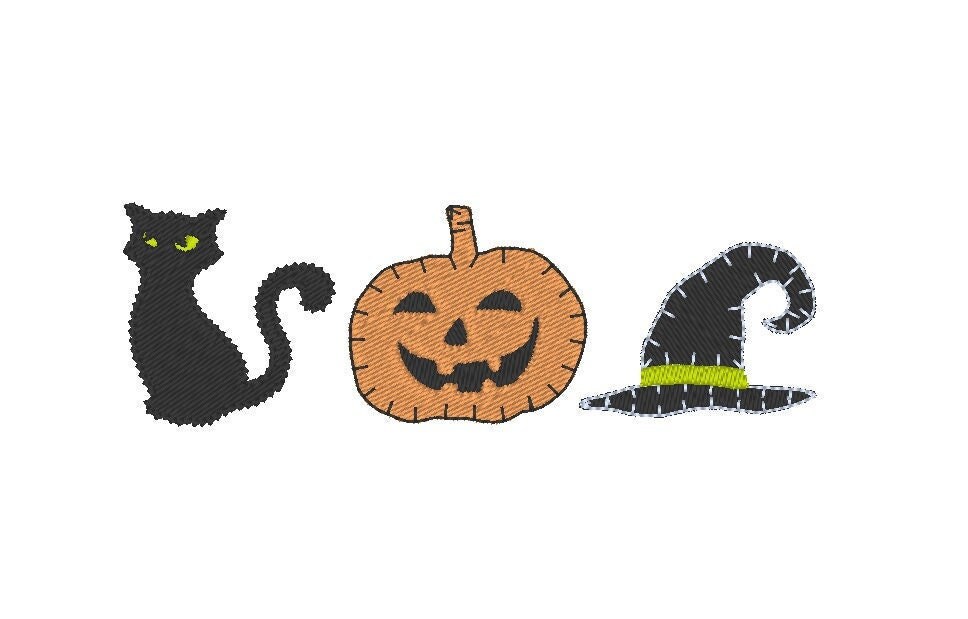 Halloween Embroidery Design Witch Hat Black Cat Pumpkin - Etsy