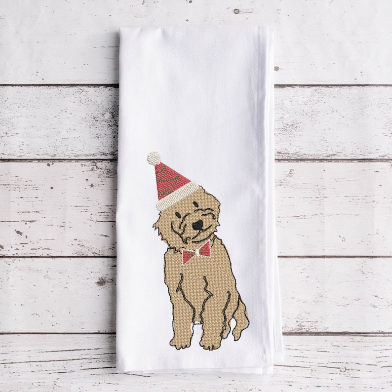 Goldendoodle Embroidery Design, Dog With Santa Hat, Christmas ...