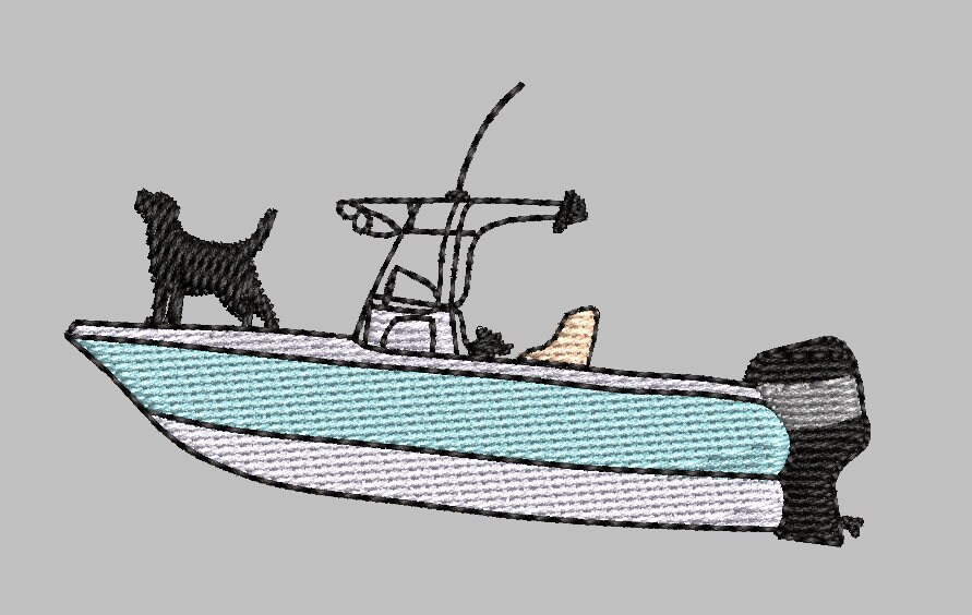 Boat With Dog Embroidery Design Ocean Fishing Boat Machine Embroidery ...