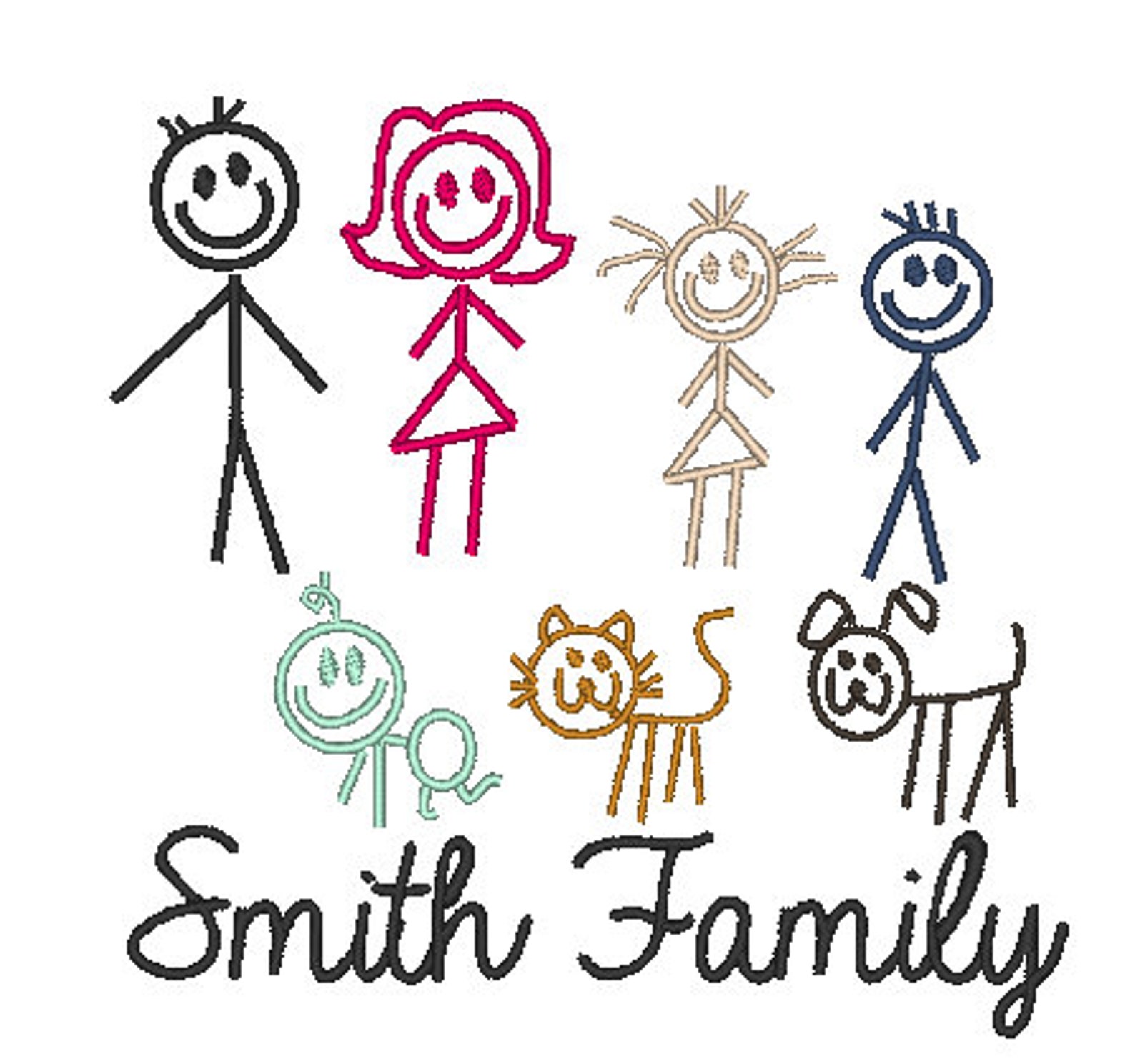 Stick Figure Family Machine Embroidery Design File for Easy - Etsy