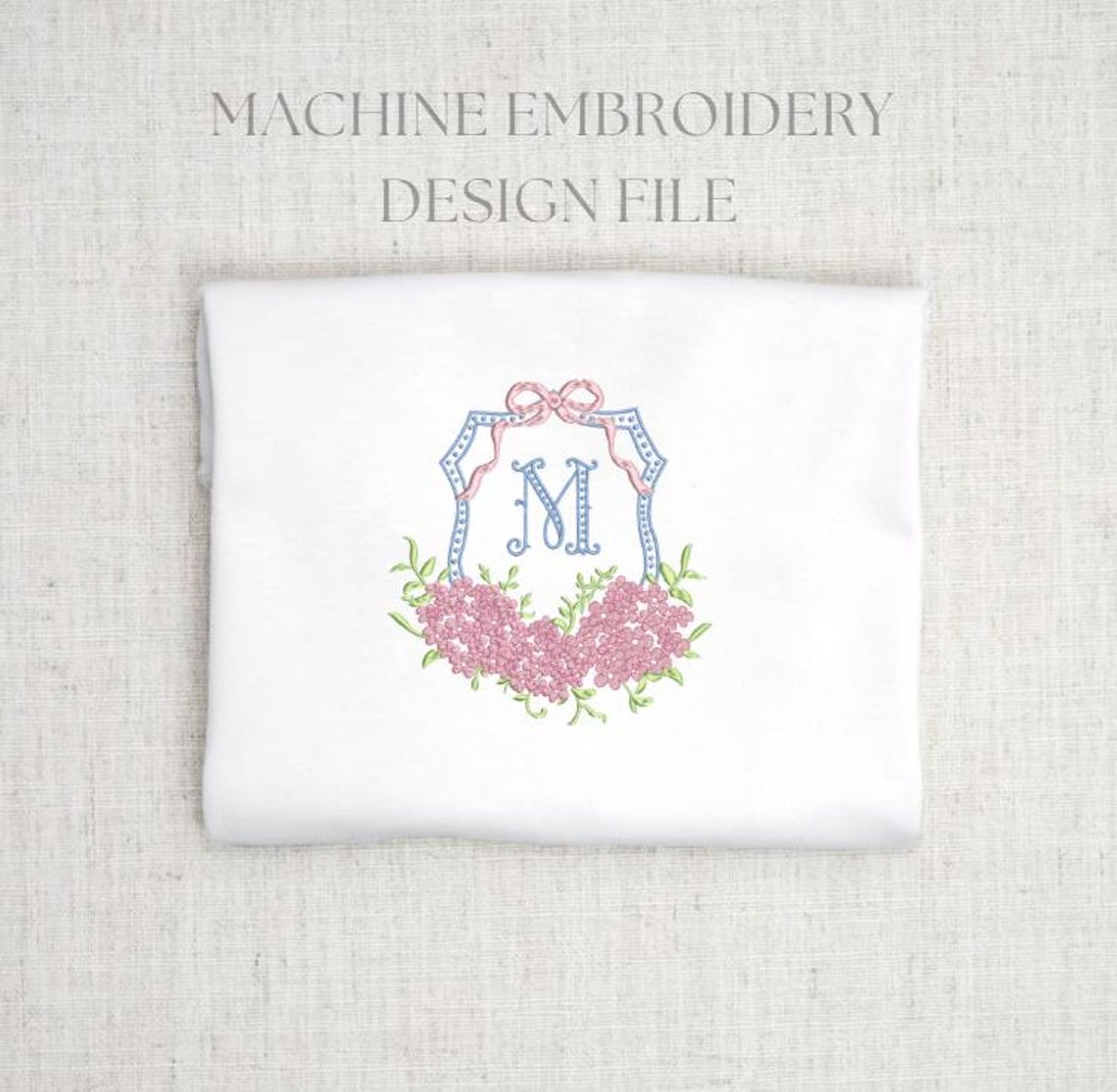 Monogram Crest Embroidery Frame With FONT Hydrangea Machine Embroidery ...