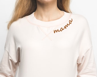 Mama Shirt With Personalized Chain Stitch Embroidery. Custom Mama Shirt With Personalized Chain Stitch Embroidery. Custom