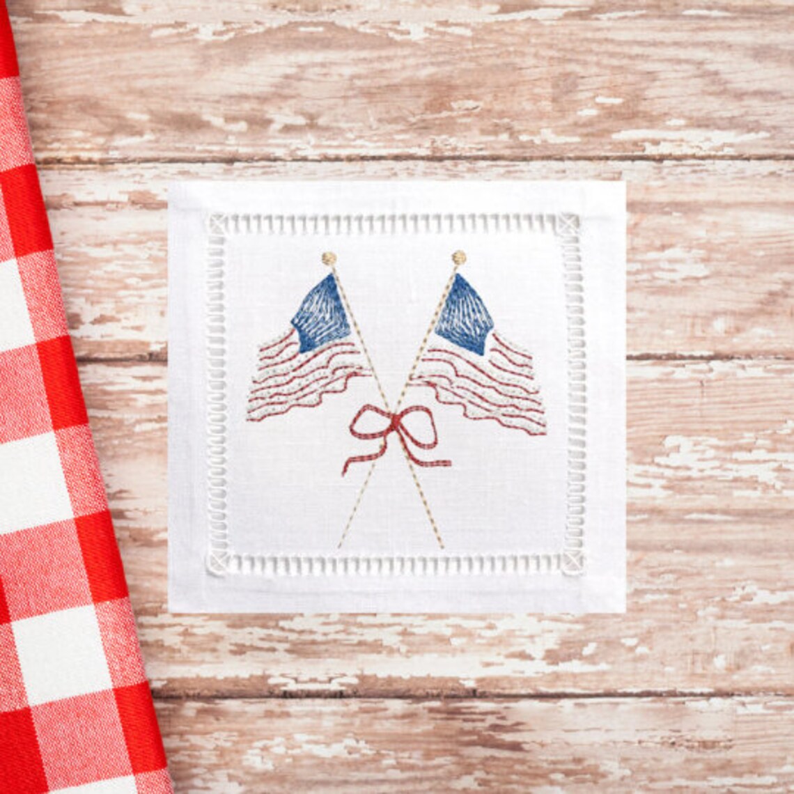 American Flag Embroidery American Flag With Ribbon Bow - Etsy