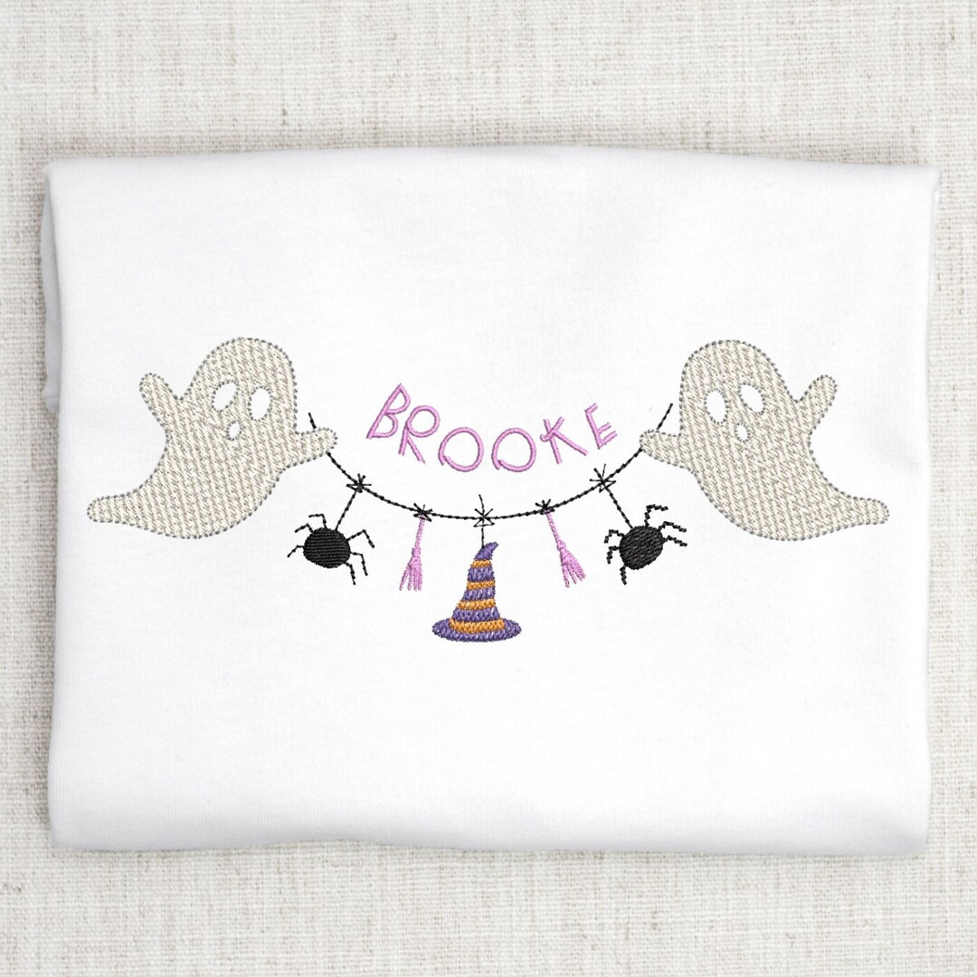 Halloween Banner Embroidery Design, Ghost Embroidery, Witch Embroidery ...