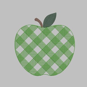 Gingham Apple Embroidery Design, Plaid Back to School Motif (digital ...