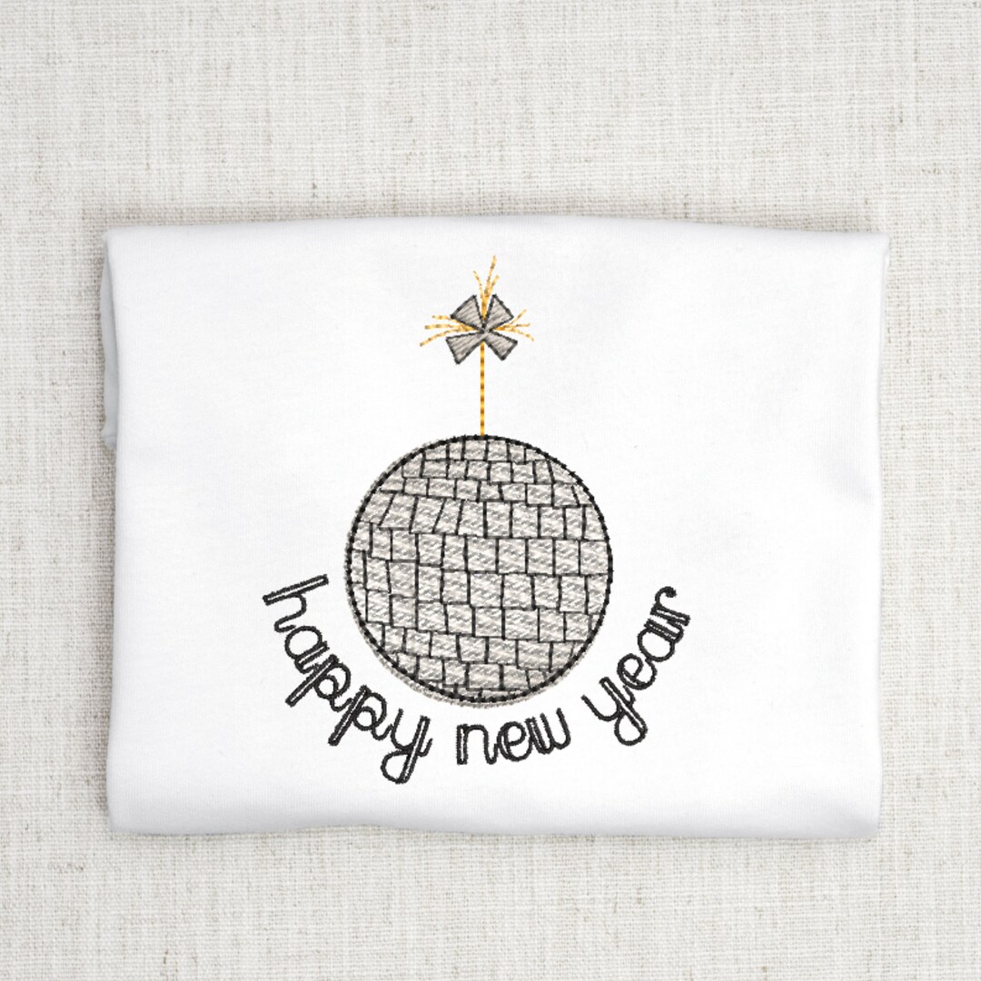 Happy New Year Embroidery Design, Disco Ball Embroidery Design for ...