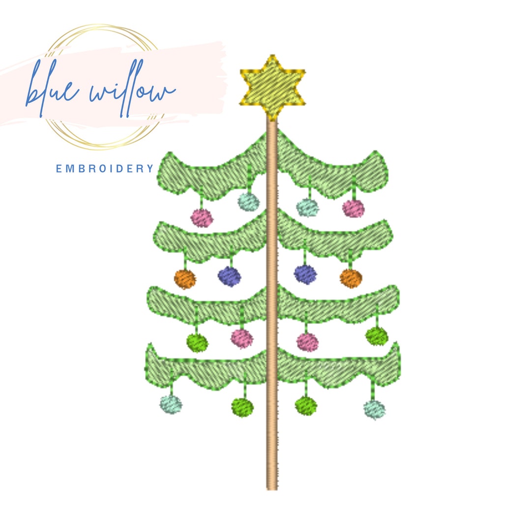 Christmas Tree Embroidery Design, Christmas Tree With Ornaments ...