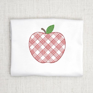 Gingham Apple Embroidery Design, Plaid Back to School Motif (digital ...