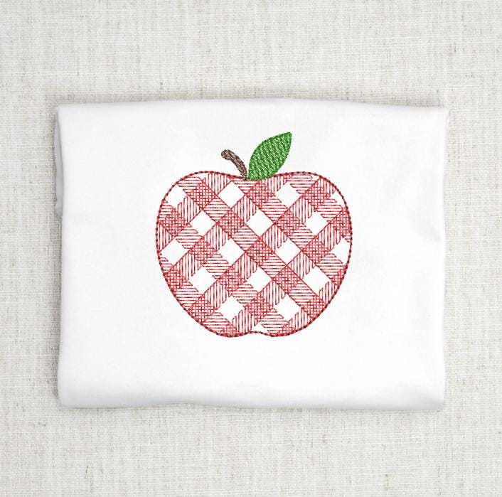 Gingham Apple Embroidery Design, Plaid Apple (digital Embroidery File ...
