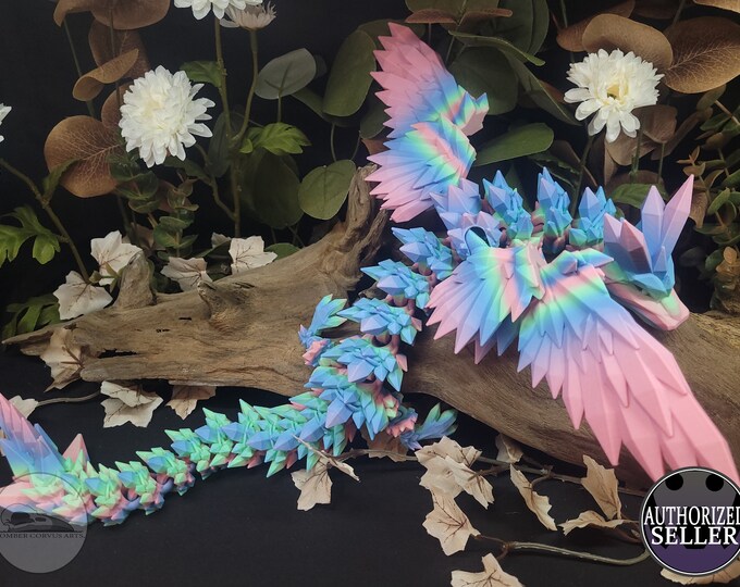 Pastel Rainbow Winged Crystal Dragon 3D Printed Articulated Fidget - Etsy