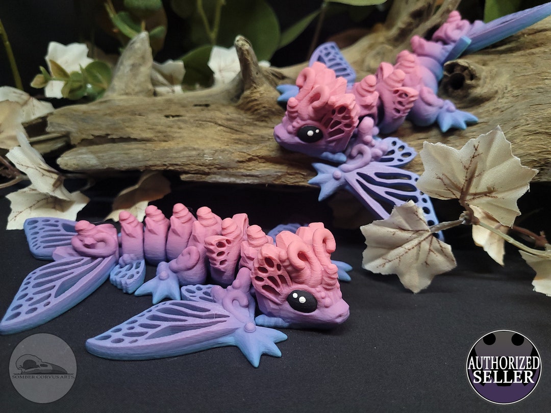 Pink Purple and Blue Butterfly Wyverns 3D Printed Articulated Fidgets ...