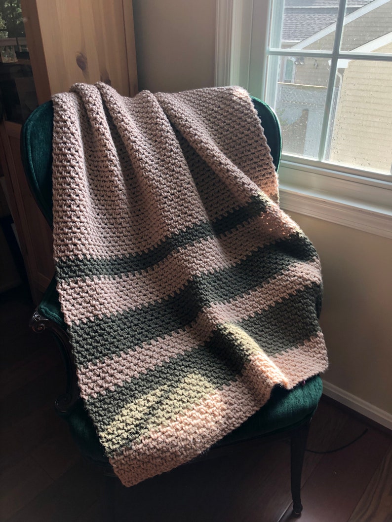 CROCHET PATTERN // Homecoming Throw Chunky Striped Couch Blanket - Etsy