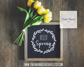 Hello Spring Wood Sign, Farmhouse Decor, Laser Cut Wood Sign, Spring ...