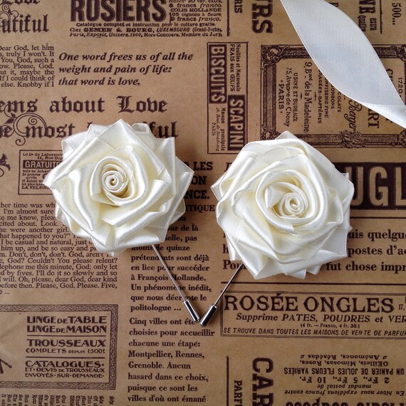 Milk ivory atlas rose lapel pin. Flower lapel pin. Wedding | Etsy