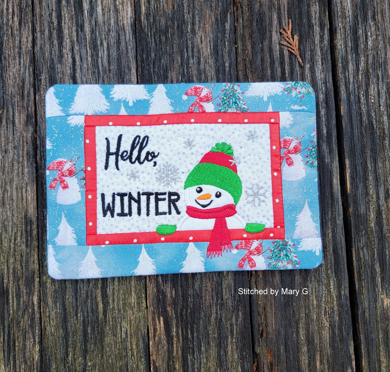 Hello, Winter Snowman Mug Rug for 5x7 Hoop Machine Embroidery - Etsy