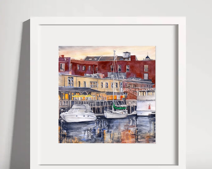 Portland Maine Watercolor Print: Coastal Harbor Boats, Old Port Art ...