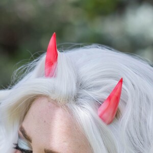 Red Tipped White Resin Cast Chibi Horns - Oni / Demon / Devil / Dragon / Monster Horns for ...