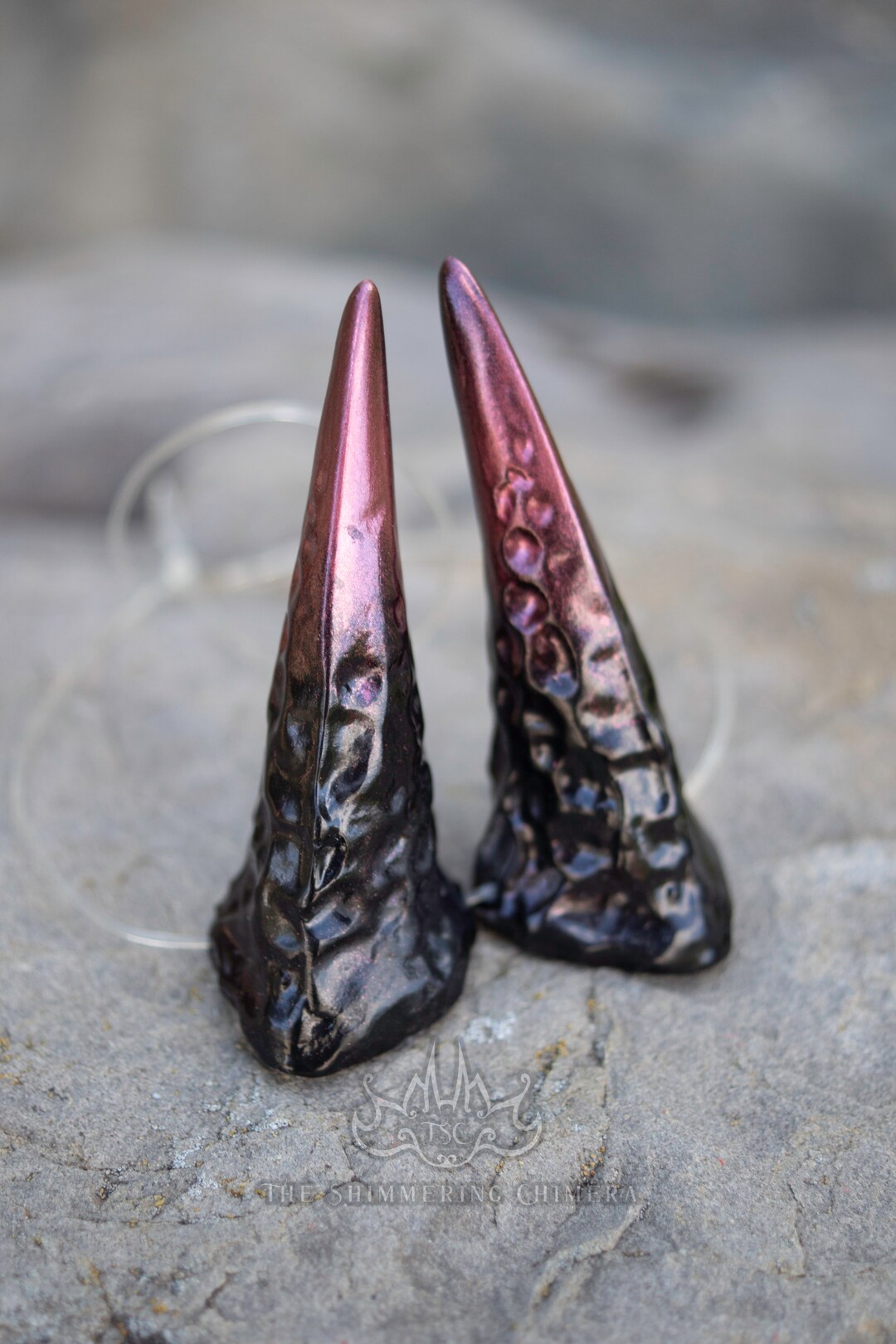 Metallic Red Tipped Black Resin Cast Dragon Horns Monster Horns, Demon ...