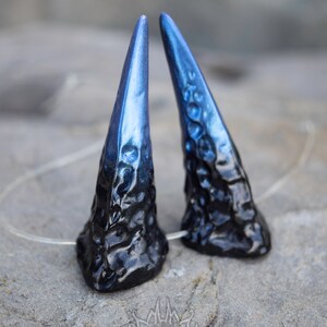 Metallic Blue Tipped Black Resin Cast Dragon Horns Monster Horns, Demon ...