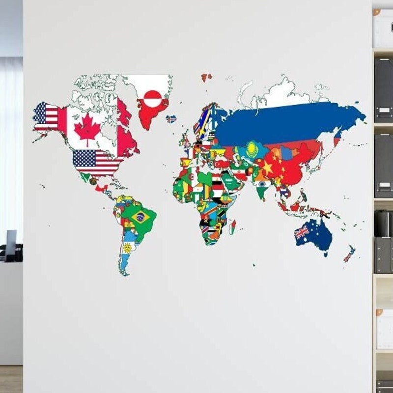 World Map Wall Decal - Etsy