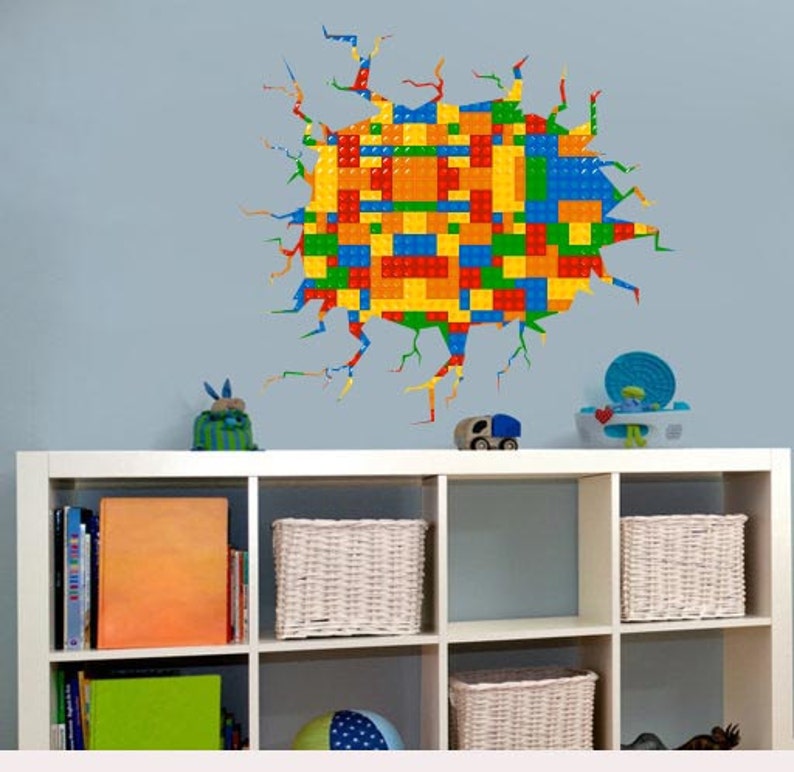 Building Blocks Wall Decal Fabric Mural Kids Crack in the | Etsy