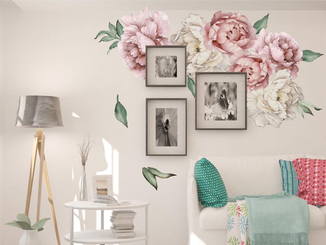 Peony Wall Decal, Large Floral Wall Decals, Watercolor Peony Large Self ...